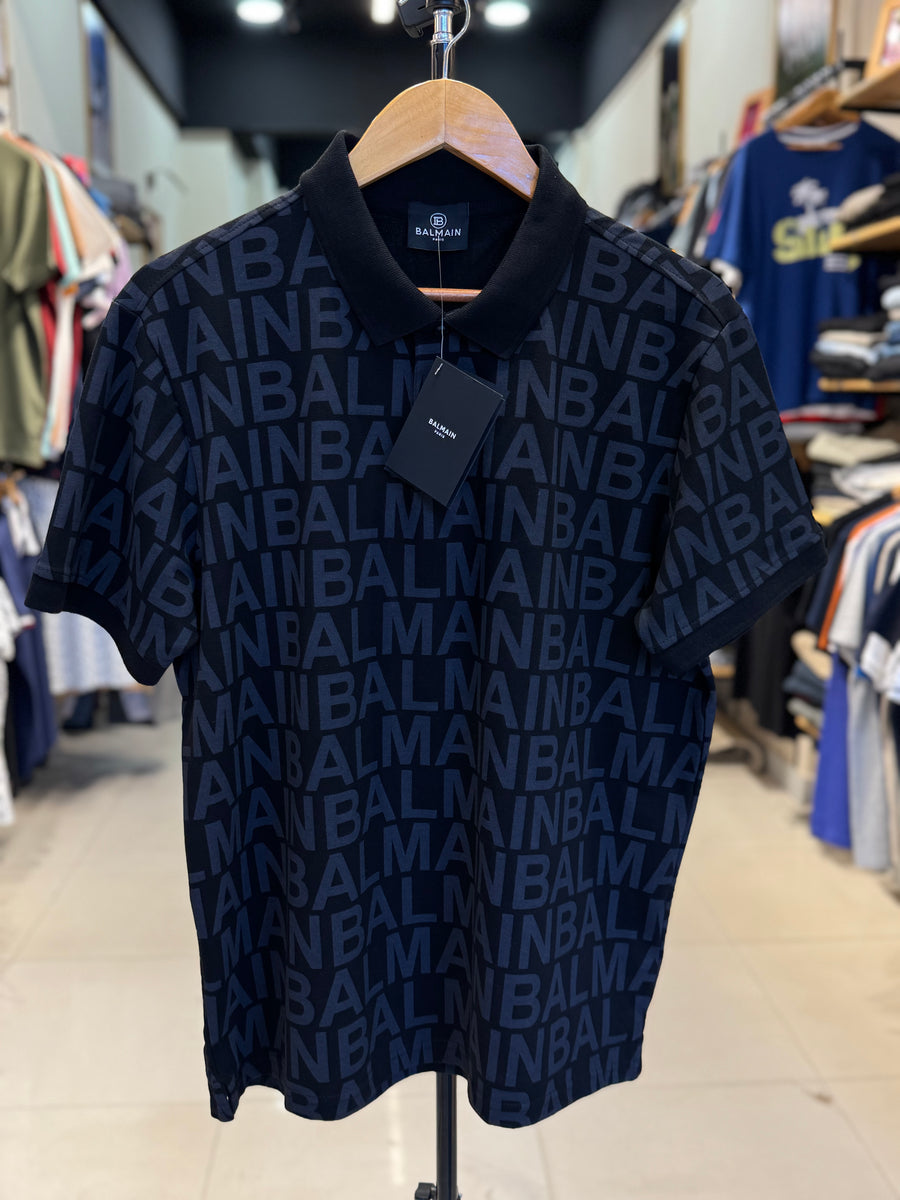 BALMAIN PARIS PREMIUM MEN'S PRINTED POLO SHIRT | BLACK – DENIMISH CLOTHING
