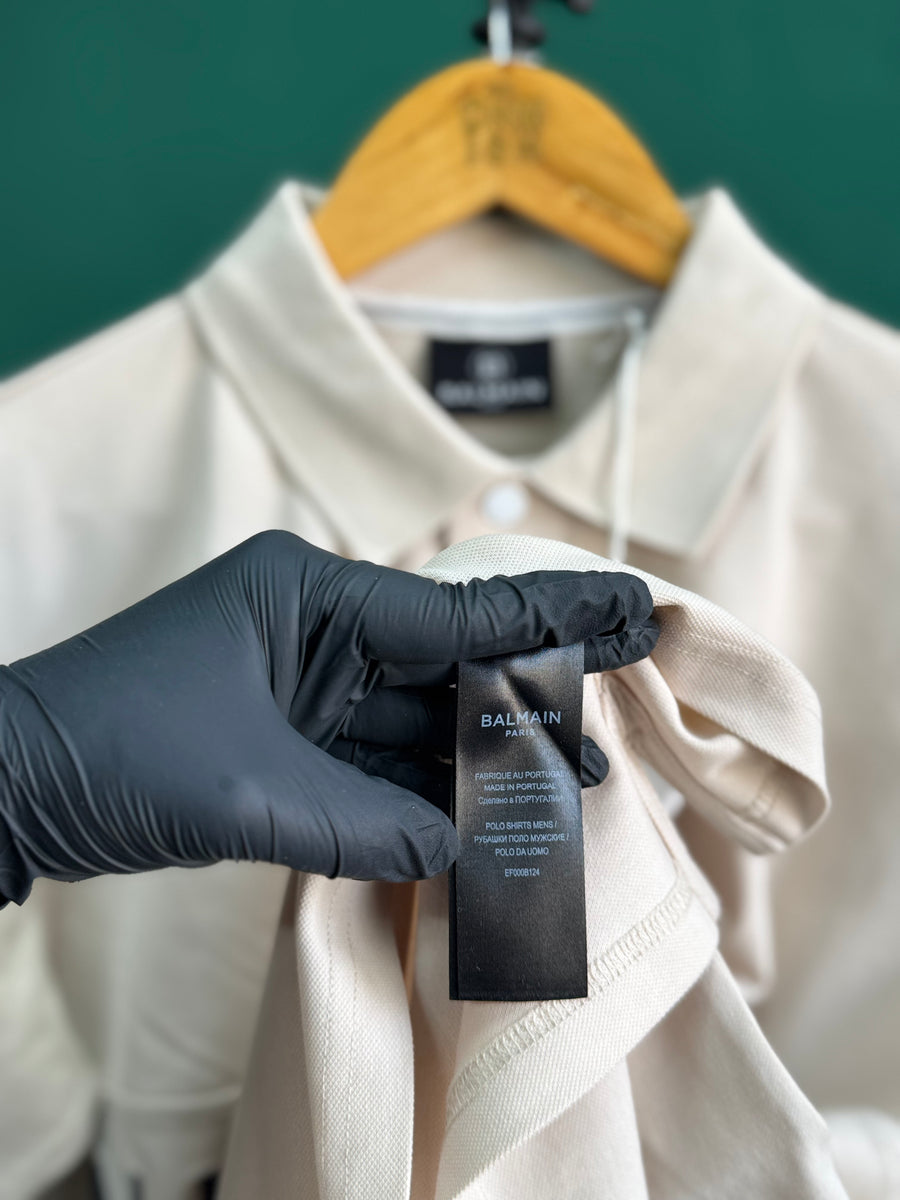 Balmain Text Reverse Embroidery Polo Shirt – Cream | Men’s Fashion ...