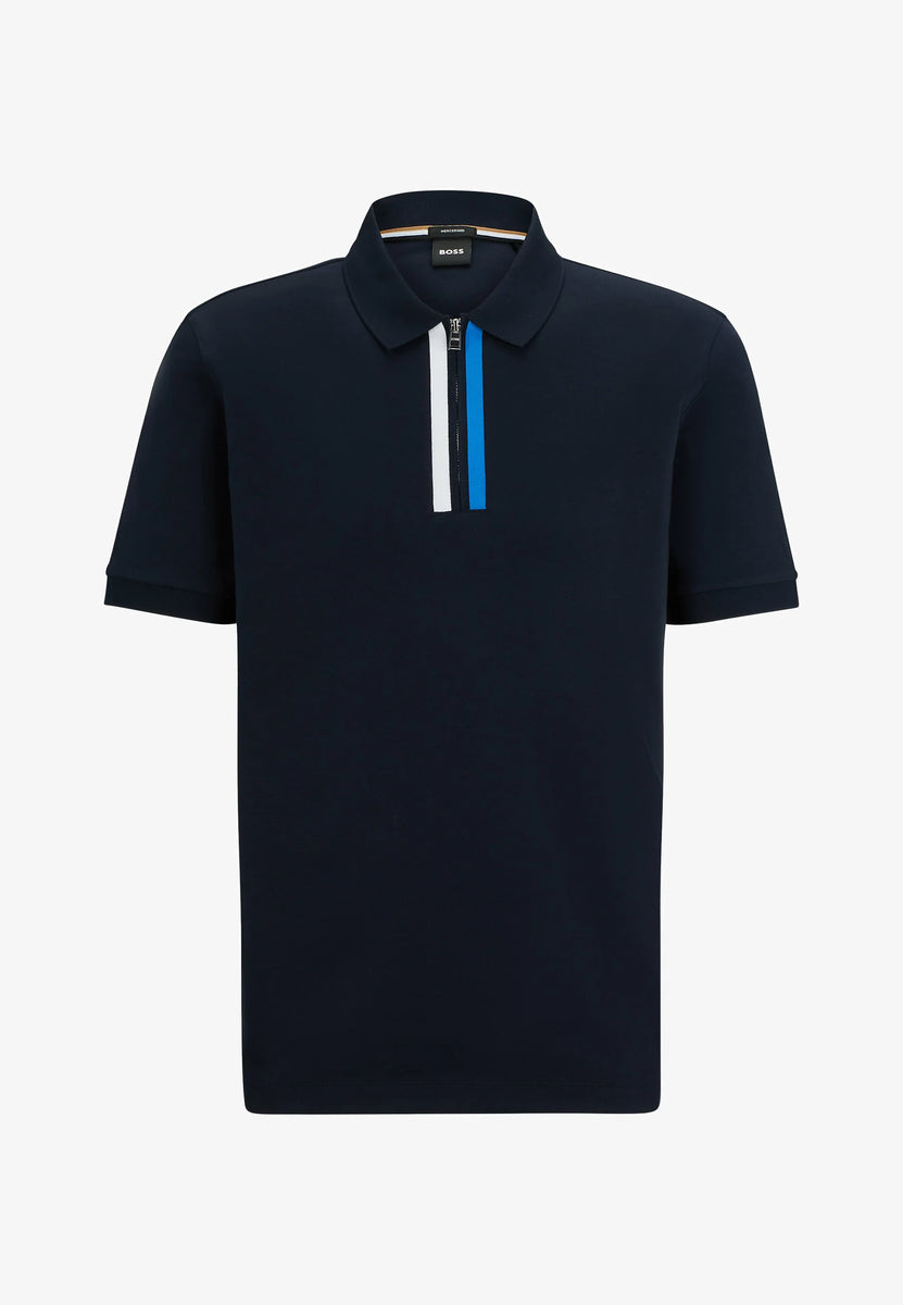 HUGO BOSS MERCERISED-COTTON POLO SHIRT WITH CONTRAST LOGO | NAVY ...